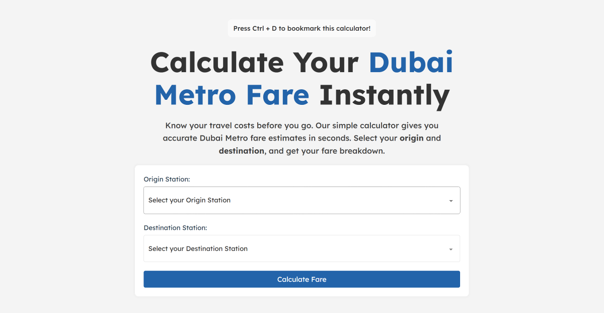 Dubai Metro Fare Calculator - Plan Your Trip